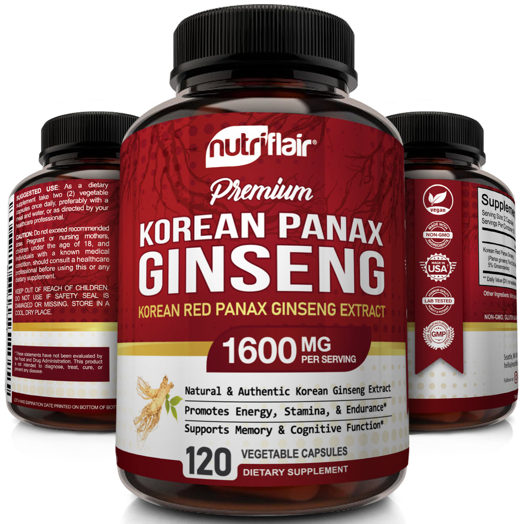 Korean Red Panax Ginseng 1600mg Supplement From NutriFlair